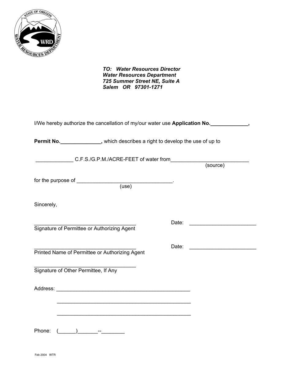 Oregon Cancellation of Water Use Permit - Fill Out, Sign Online and ...