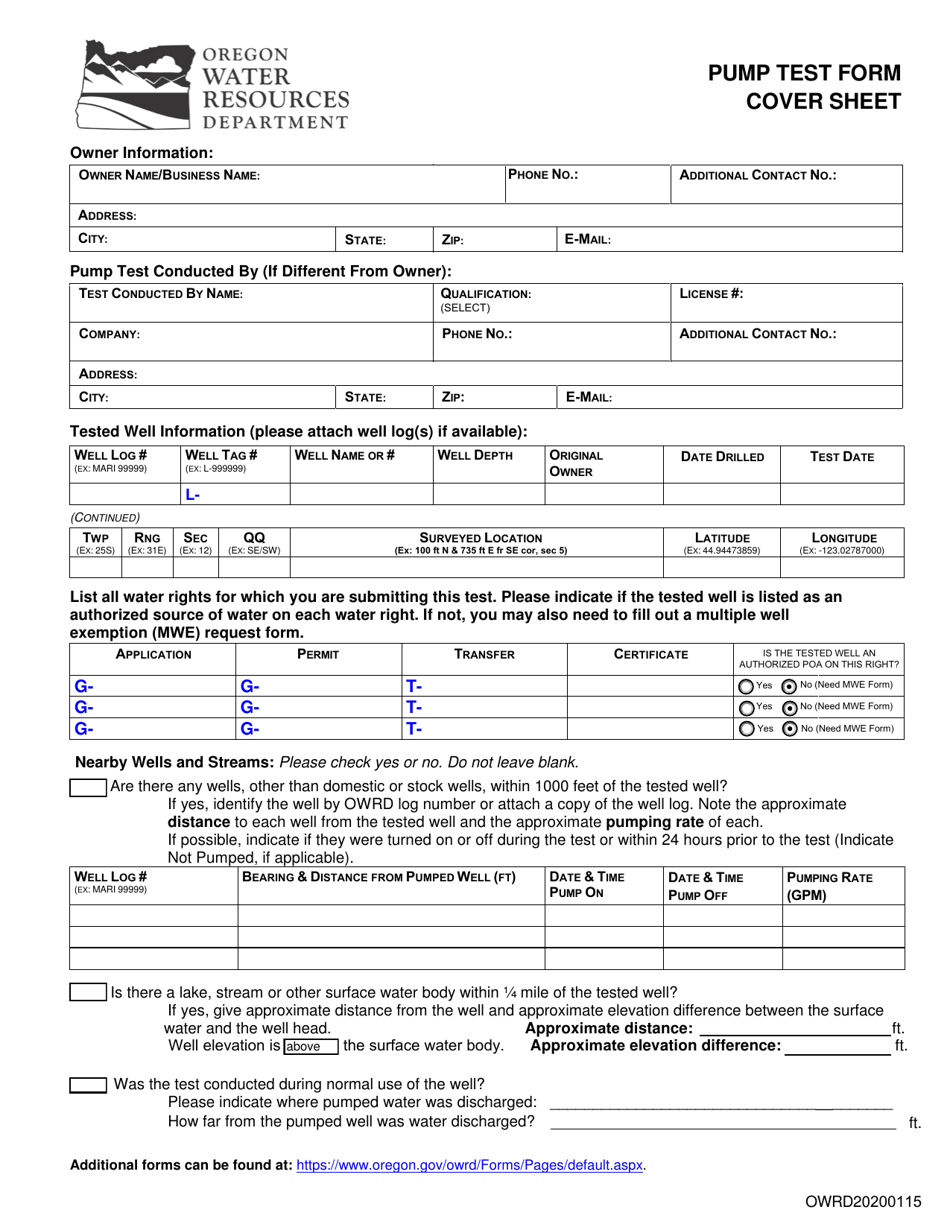 Oregon Pump Test Cover Sheet - Fill Out, Sign Online and Download PDF ...