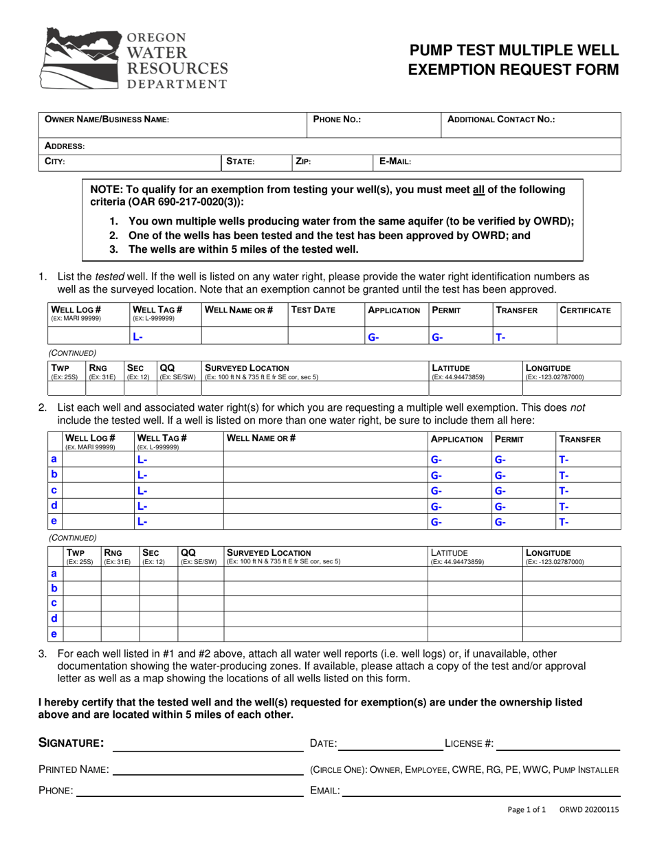 Oregon Pump Test Multiple Well Exemption Request Form - Fill Out, Sign ...