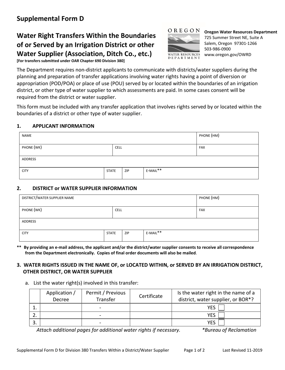 Supplemental Form D - Fill Out, Sign Online and Download Fillable PDF ...