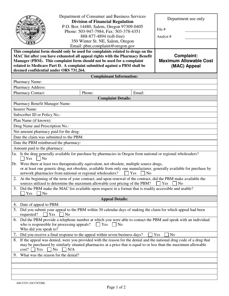 Form 440-5335 - Fill Out, Sign Online and Download Printable PDF ...