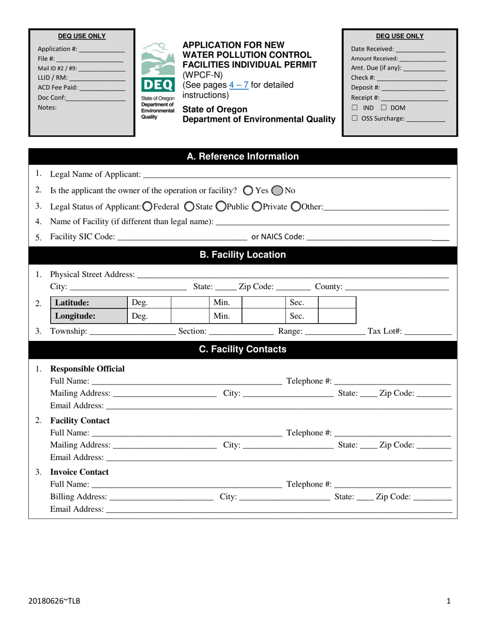 Oregon Application for New Water Pollution Control Facilities ...