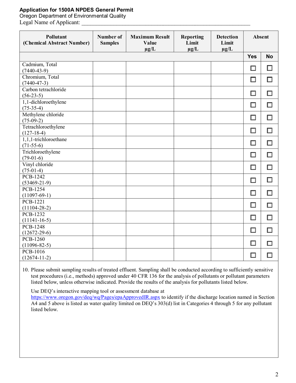 Oregon Application for National Pollutant Discharge Elimination System ...