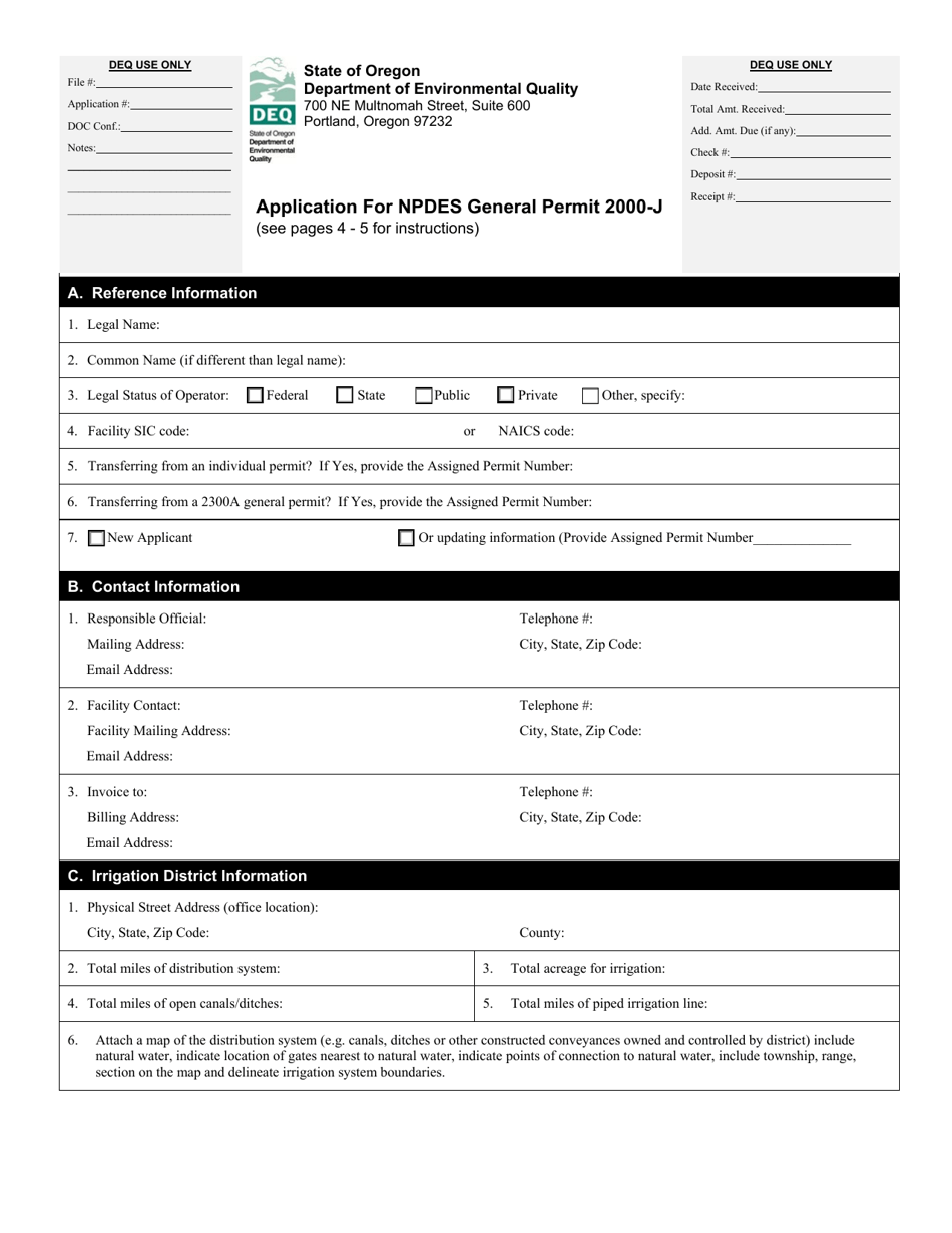 Oregon Application for Npdes General Permit 2000-j - Fill Out, Sign ...