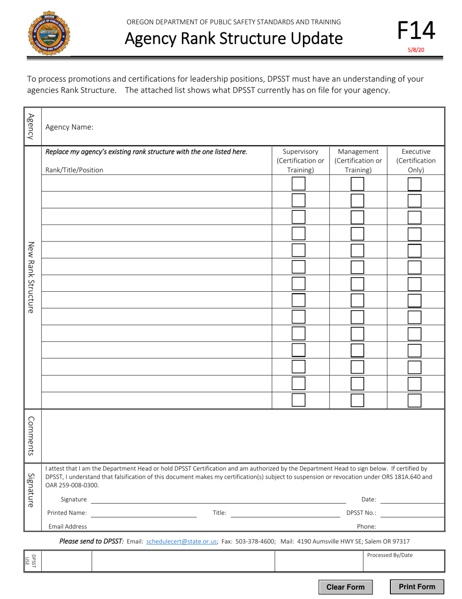 Form F14 - Fill Out, Sign Online and Download Fillable PDF, Oregon ...