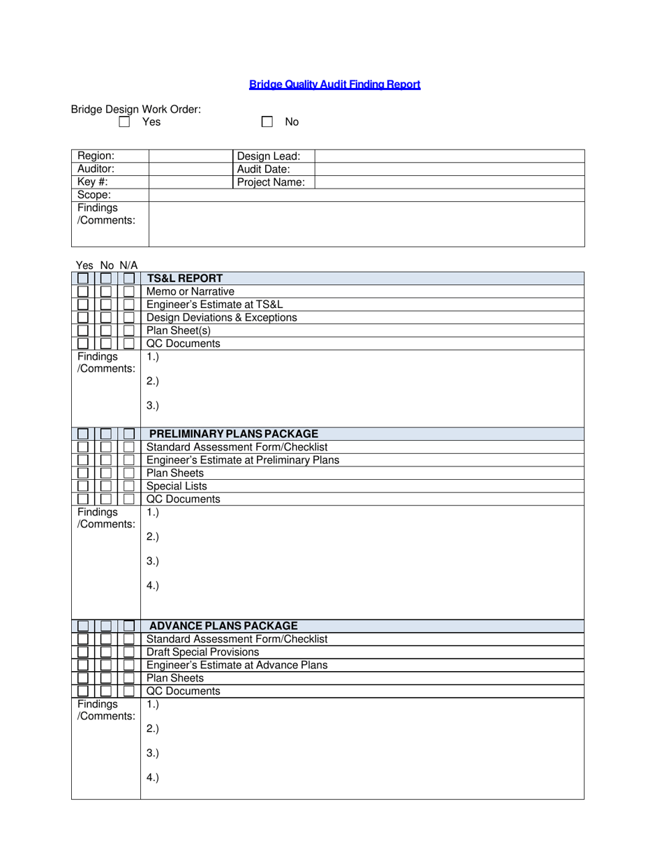 Oregon Bridge Quality Audit Finding Report - Design - Fill Out, Sign ...