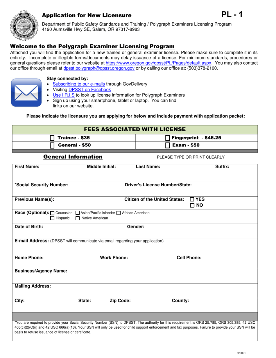 Form PL-1 - Fill Out, Sign Online and Download Printable PDF, Oregon | Templateroller