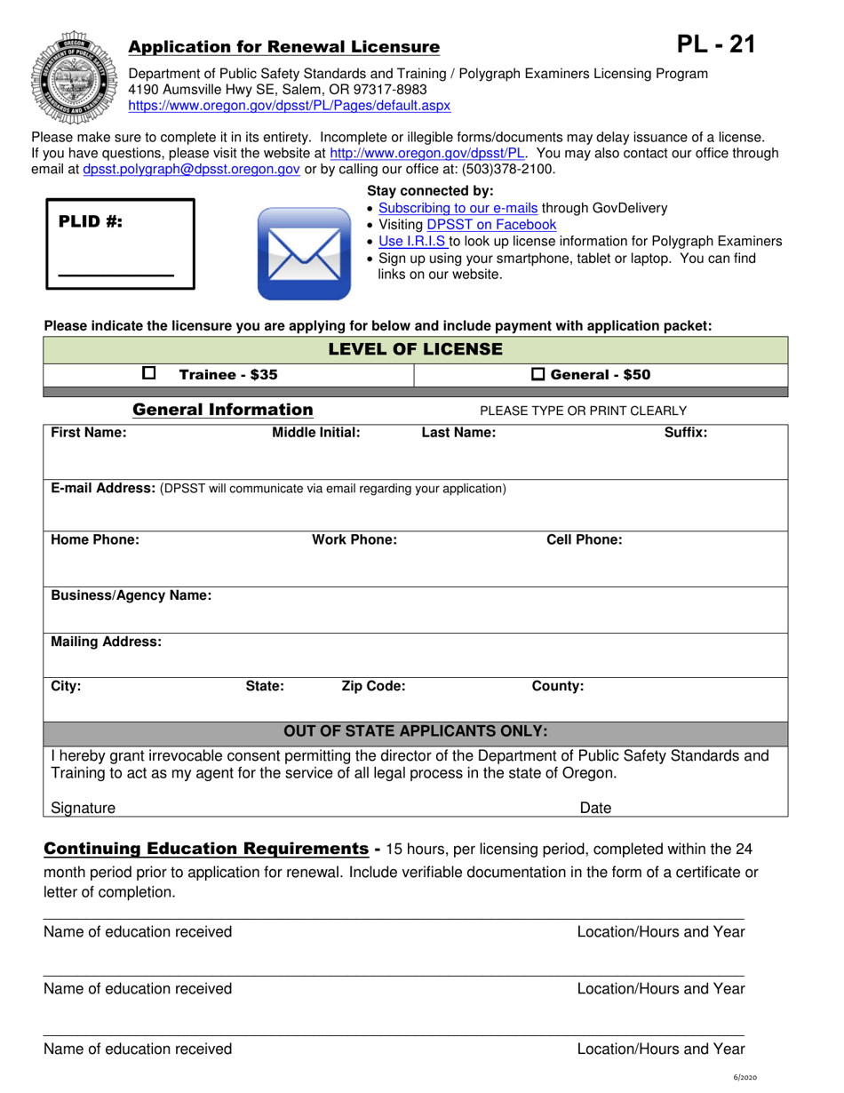 Form PL-21 - Fill Out, Sign Online and Download Printable PDF, Oregon | Templateroller