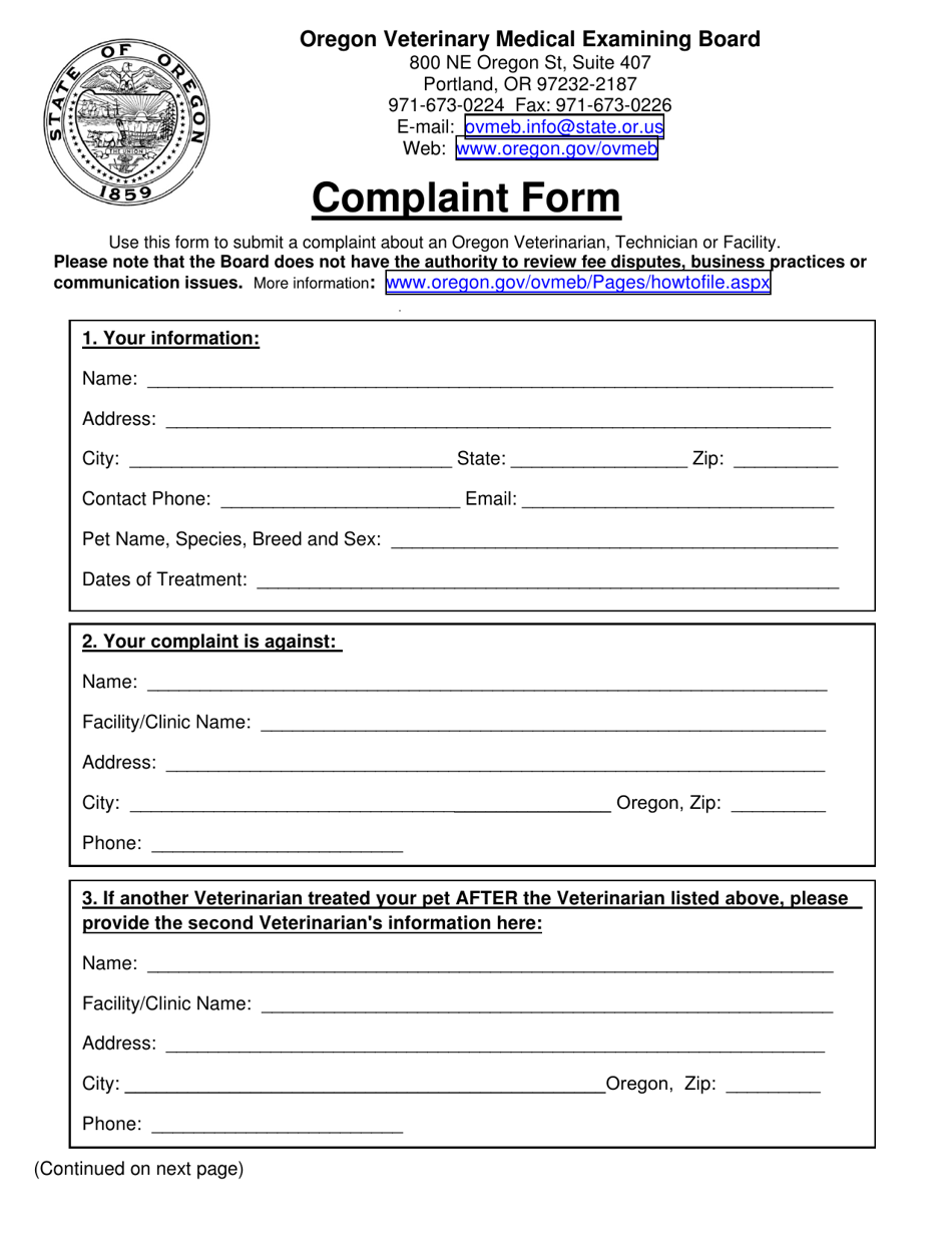Oregon Complaint Form - Fill Out, Sign Online and Download PDF ...