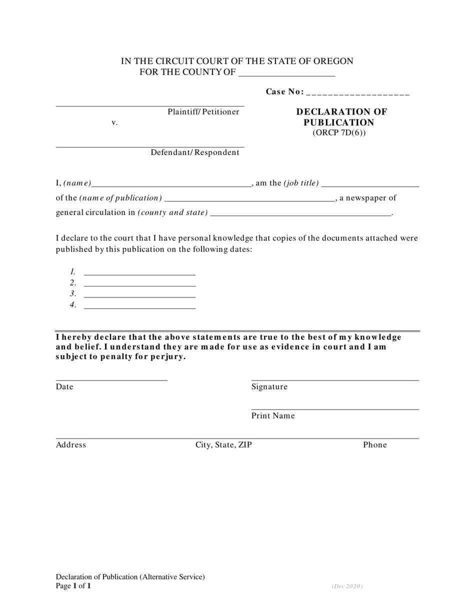 Oregon Declaration of Publication (Alternative Service) - Fill Out ...