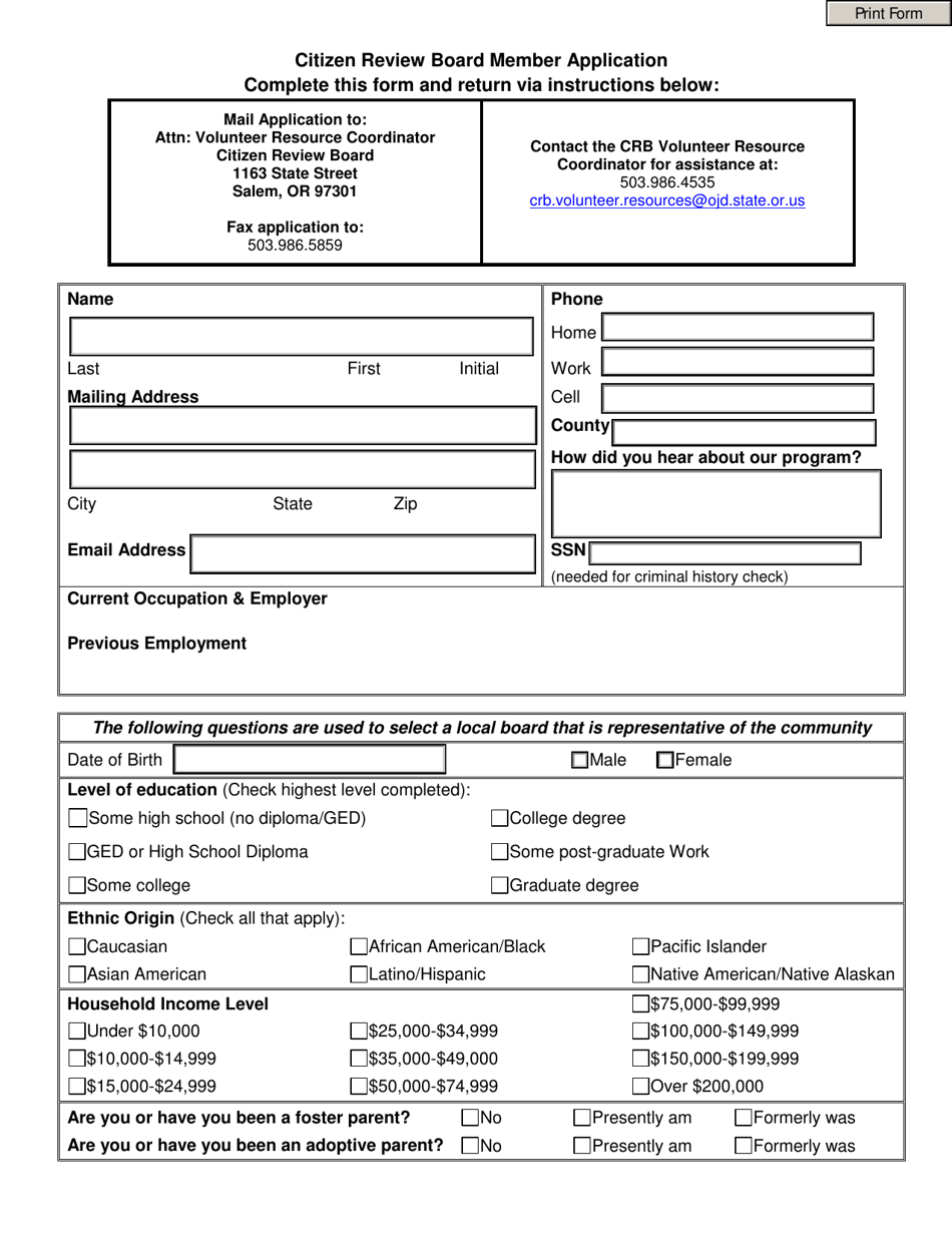 Oregon Citizen Review Board Member Application - Fill Out, Sign Online ...