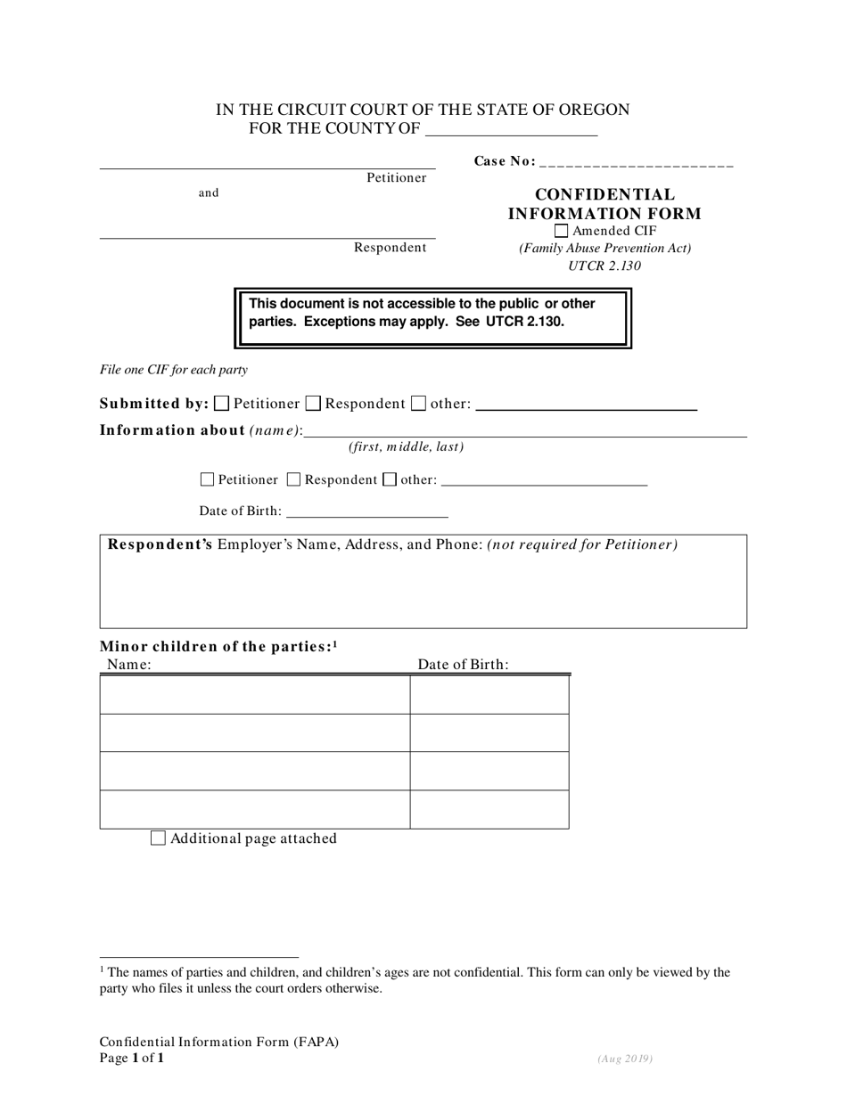 Oregon Confidential Information Form (Cif) - Fill Out, Sign Online and ...