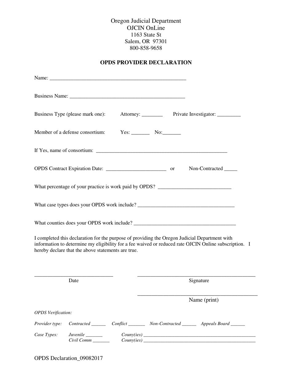 Oregon Opds Provider Declaration - Fill Out, Sign Online and Download ...