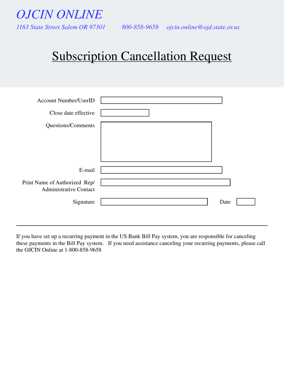 Oregon Subscription Cancellation Request - Fill Out, Sign Online and ...