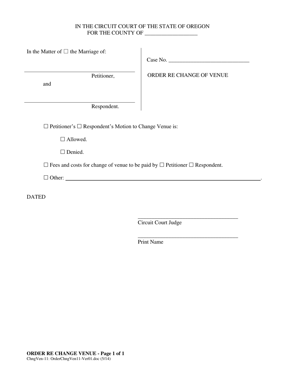 Oregon Order Re Change Venue - Fill Out, Sign Online and Download PDF ...
