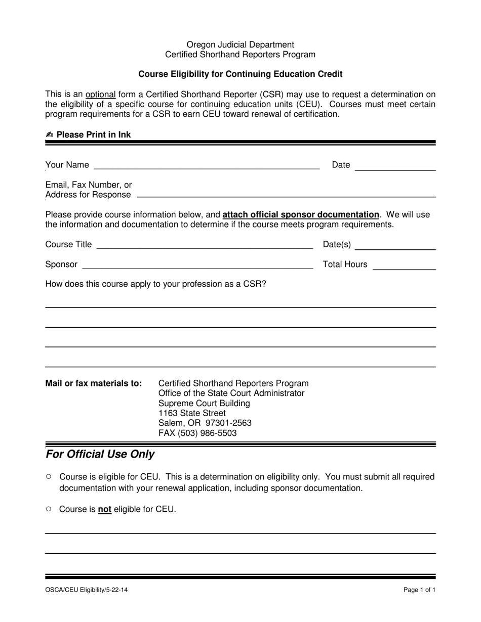 Oregon Course Eligibility for Continuing Education Credit - Certified ...