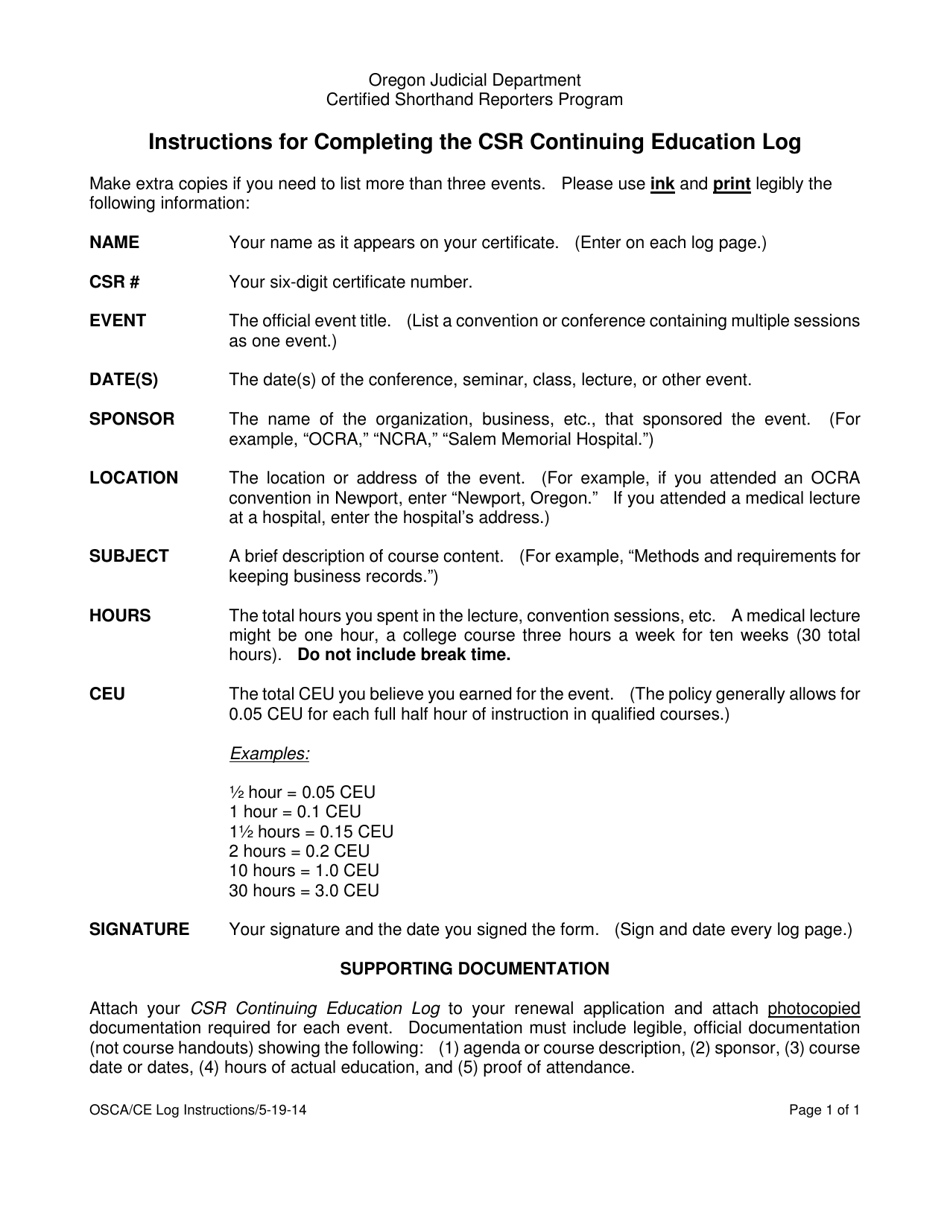 Oregon Csr Continuing Education Log - Fill Out, Sign Online and ...