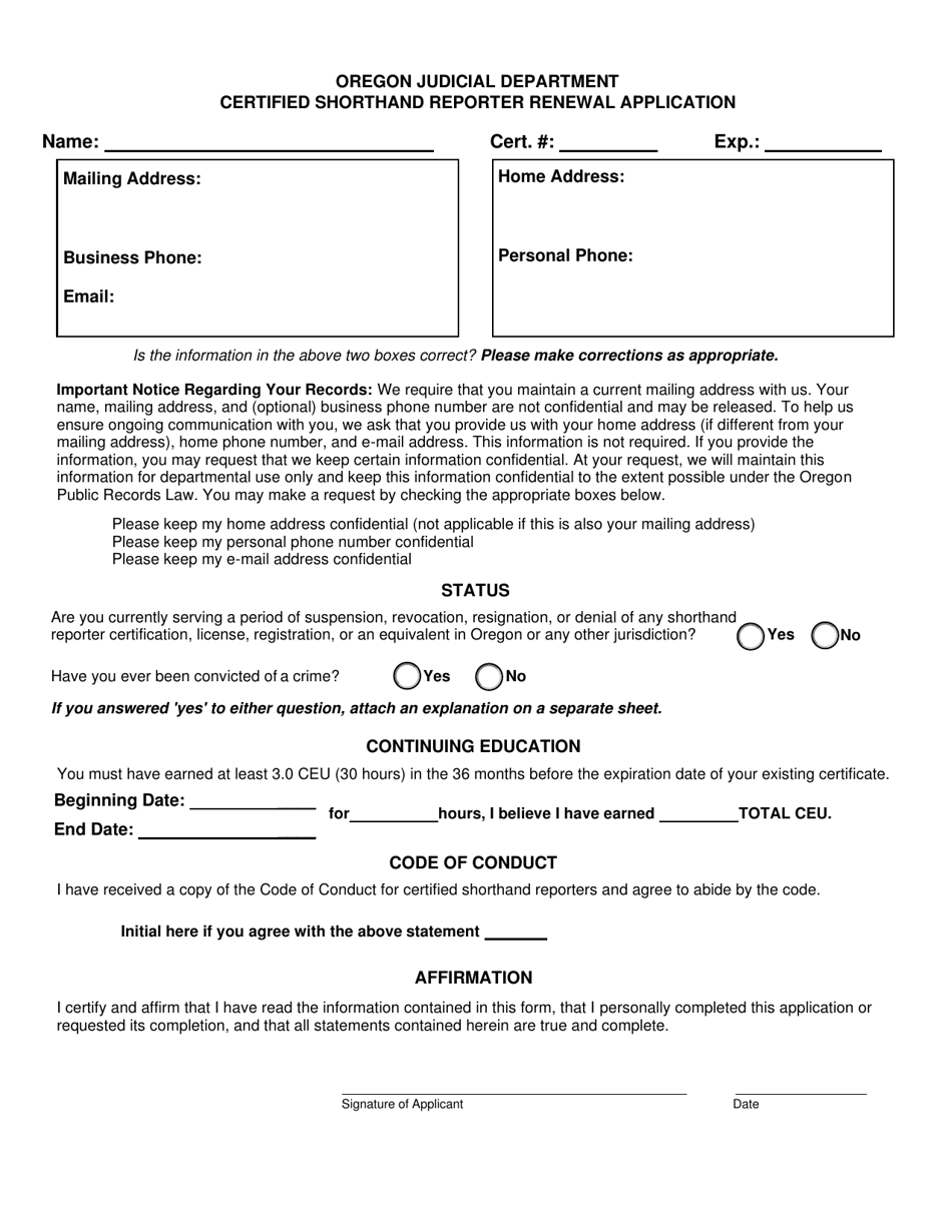 Oregon Certified Shorthand Reporter Renewal Application - Fill Out ... Oregon Certified Shorthand Reporter Renewal Application - Fill Out ...