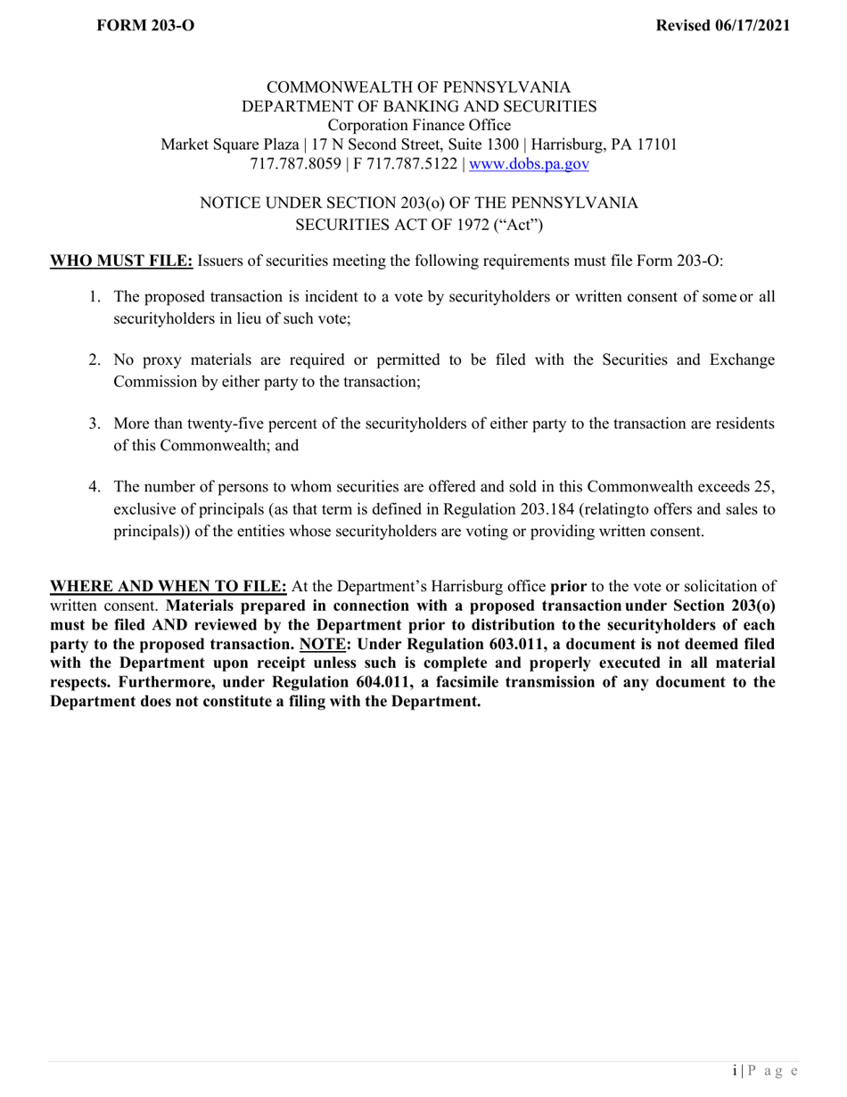 Form 203-O - Fill Out, Sign Online and Download Fillable PDF ...