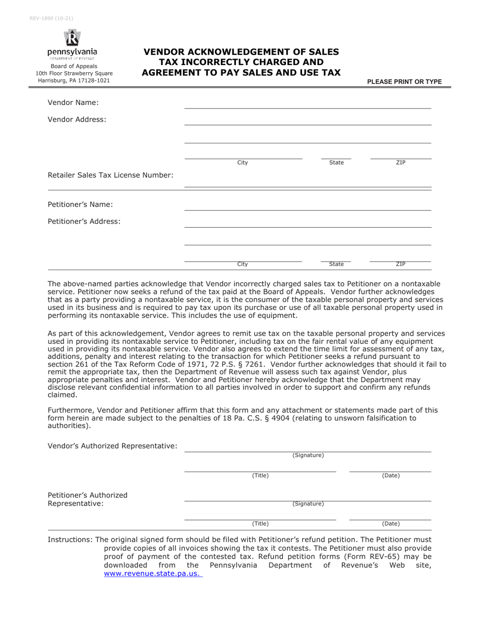 Form REV-1890 - Fill Out, Sign Online and Download Printable PDF ...