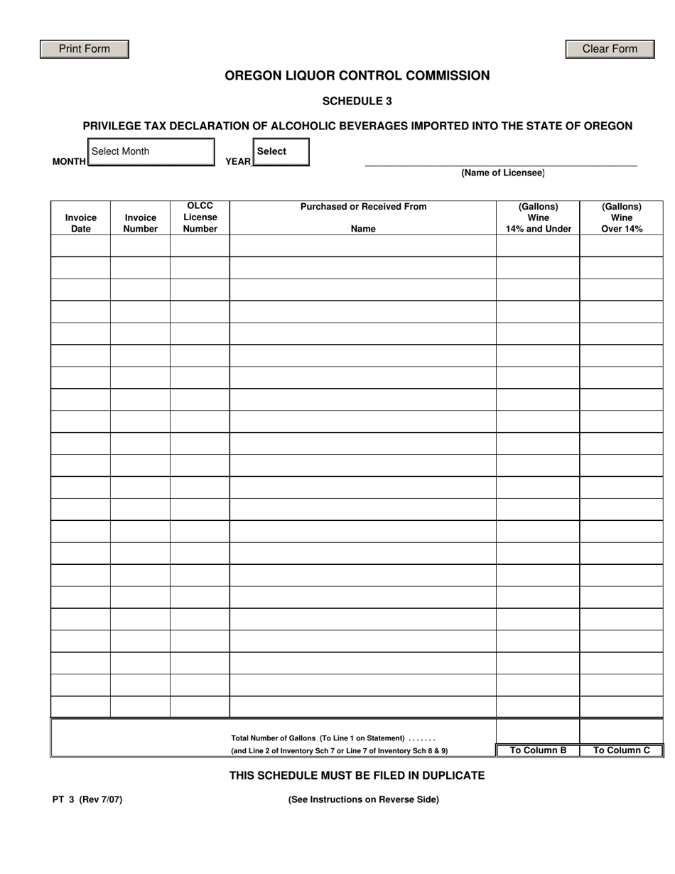 Form PT3 Schedule 3 Download Fillable PDF or Fill Online Privilege Tax ...