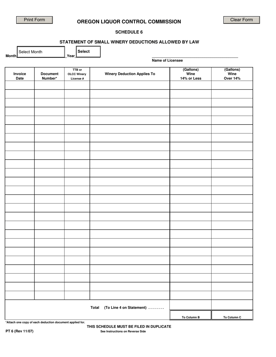 Form PT6 Schedule 6 - Fill Out, Sign Online and Download Fillable PDF ...