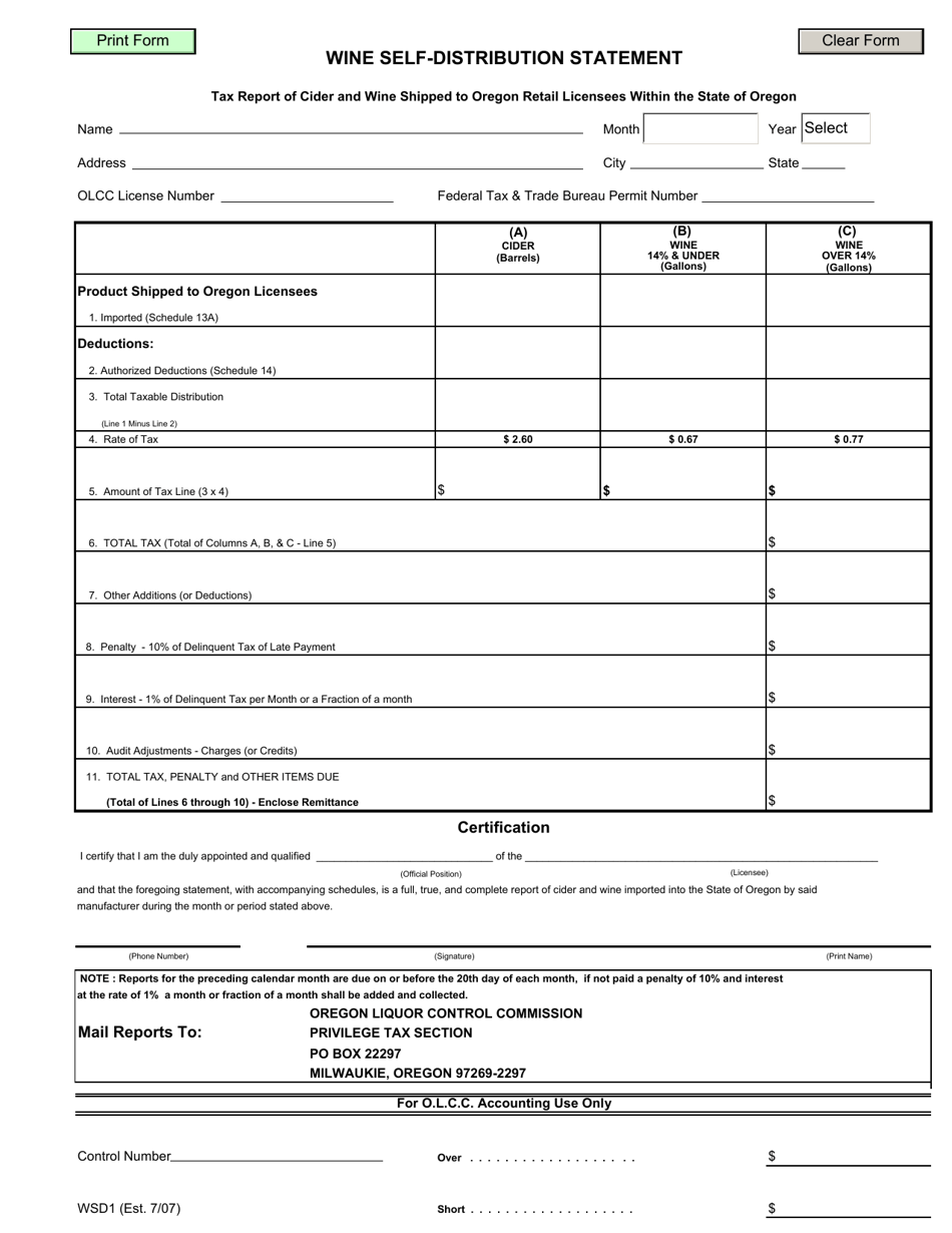 Form WSD1 - Fill Out, Sign Online and Download Fillable PDF, Oregon ...