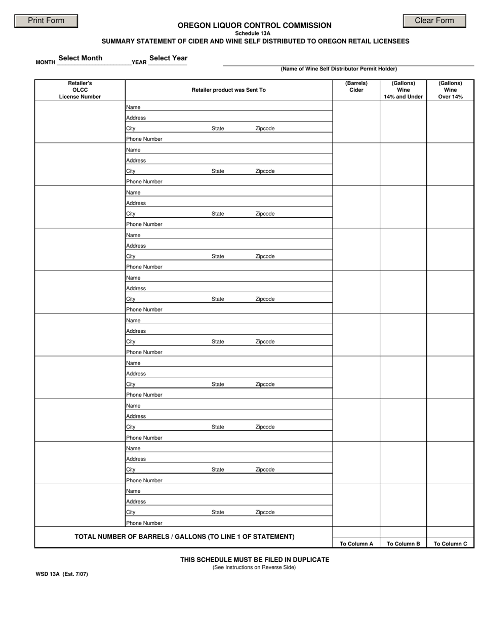 Form WSD13A Schedule 13A - Fill Out, Sign Online and Download Fillable ...