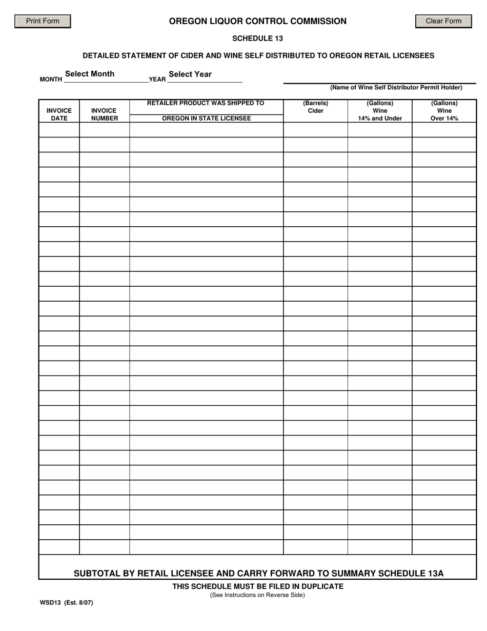 Form WSD13 Schedule 13 - Fill Out, Sign Online and Download Fillable ...