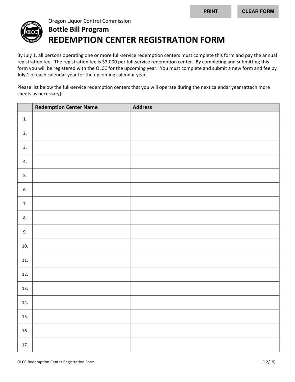 Oregon Redemption Center Registration Form - Bottle Bill Program - Fill ...