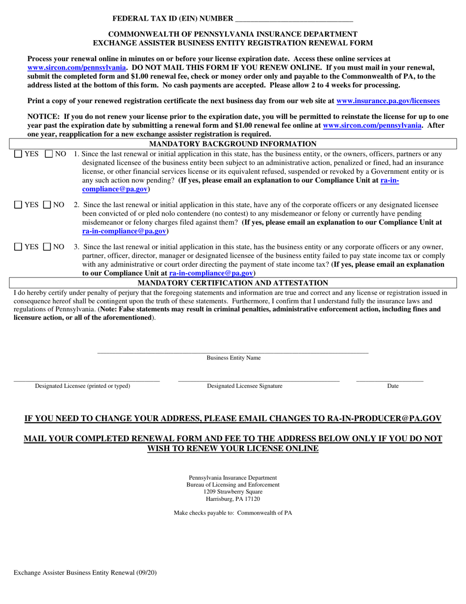Pennsylvania Exchange Assister Business Entity Registration Renewal ...