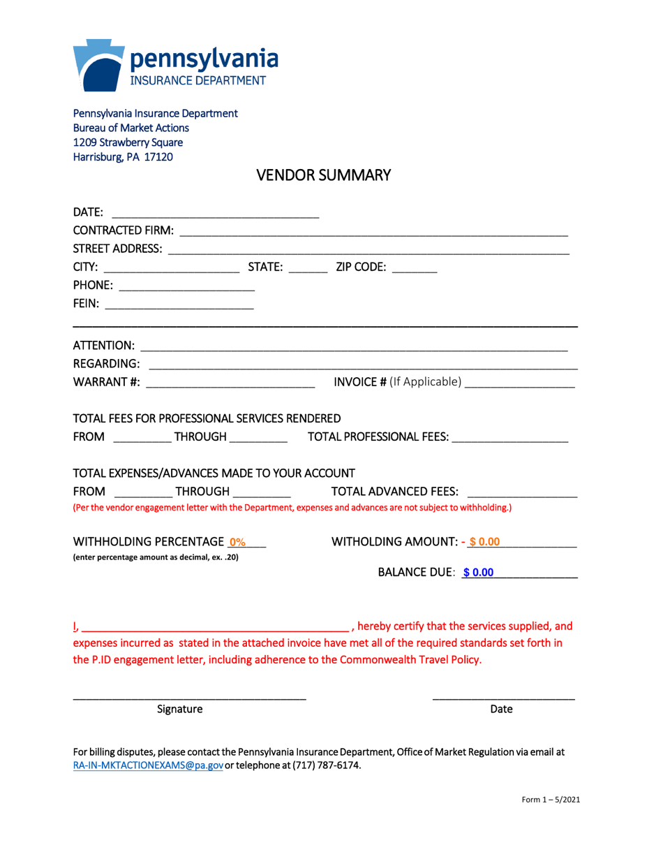 Form 1 - Fill Out, Sign Online and Download Fillable PDF, Pennsylvania ...