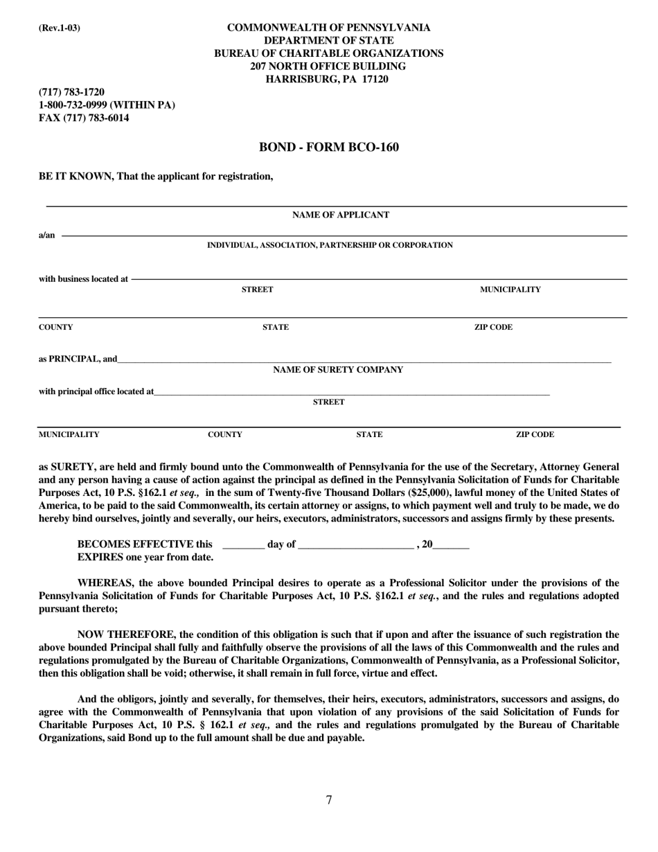 Form BCO-160 - Fill Out, Sign Online and Download Fillable PDF ...