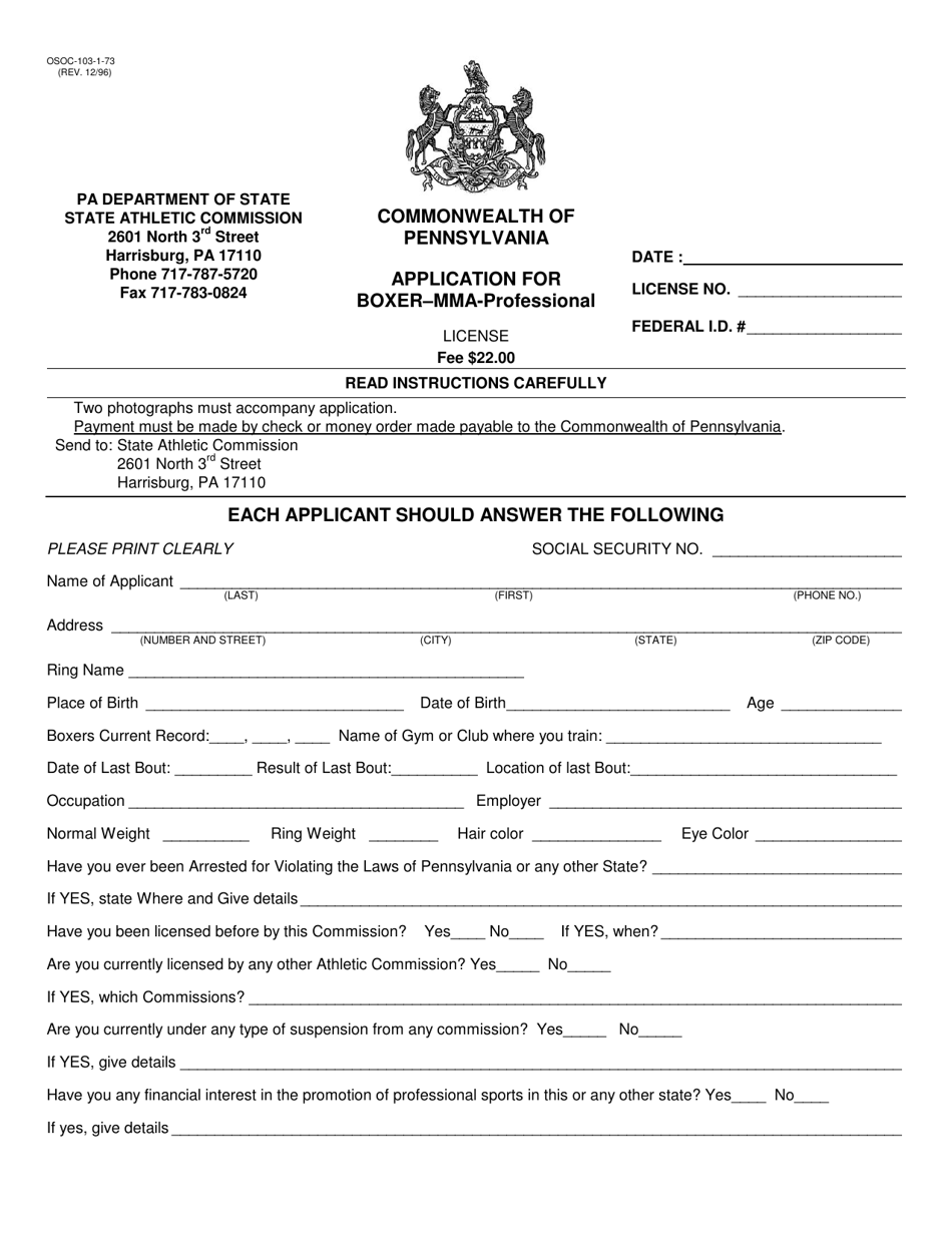 Form OSOC-103-1-73 - Fill Out, Sign Online and Download Printable PDF ...