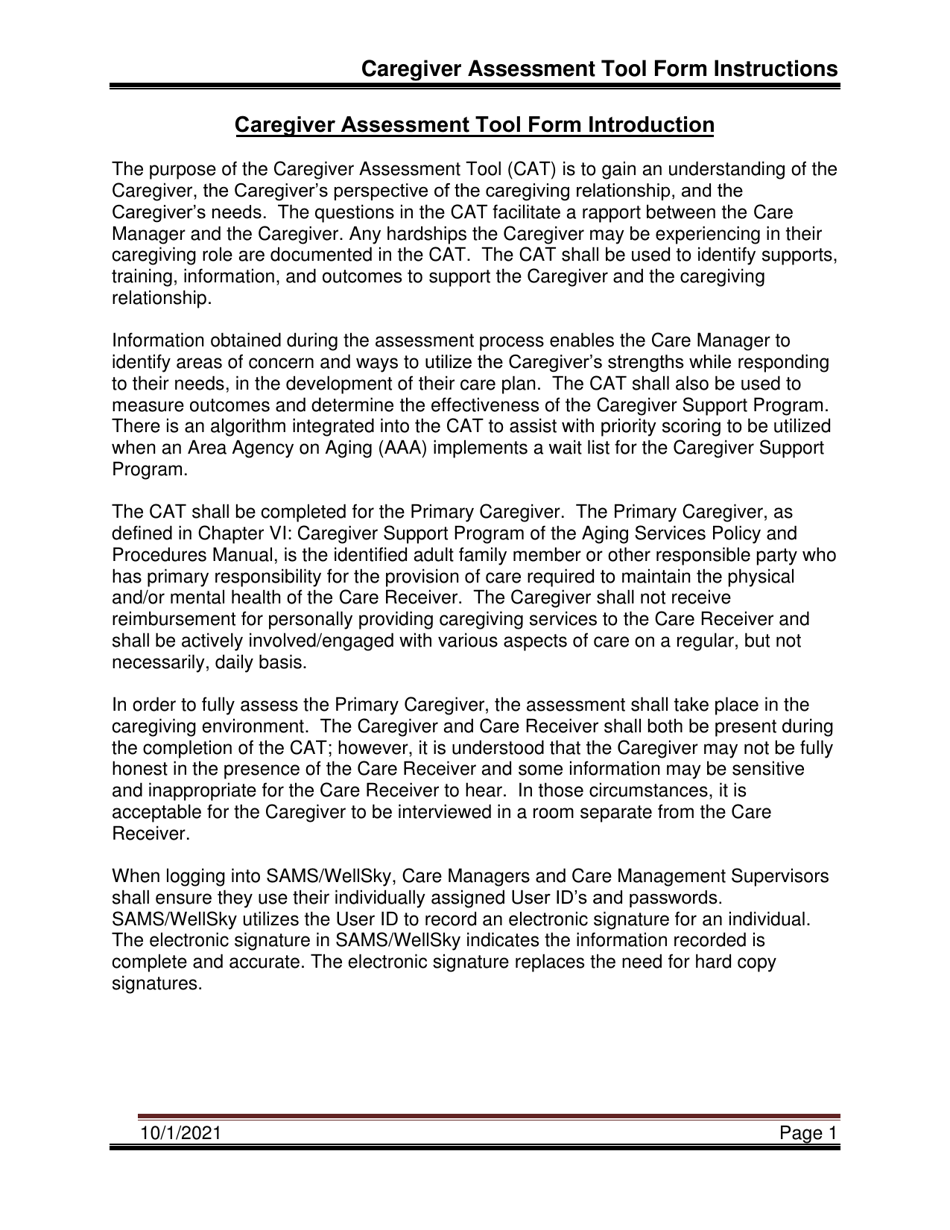 Download Instructions for Caregiver Assessment Tool (Cat) PDF ...