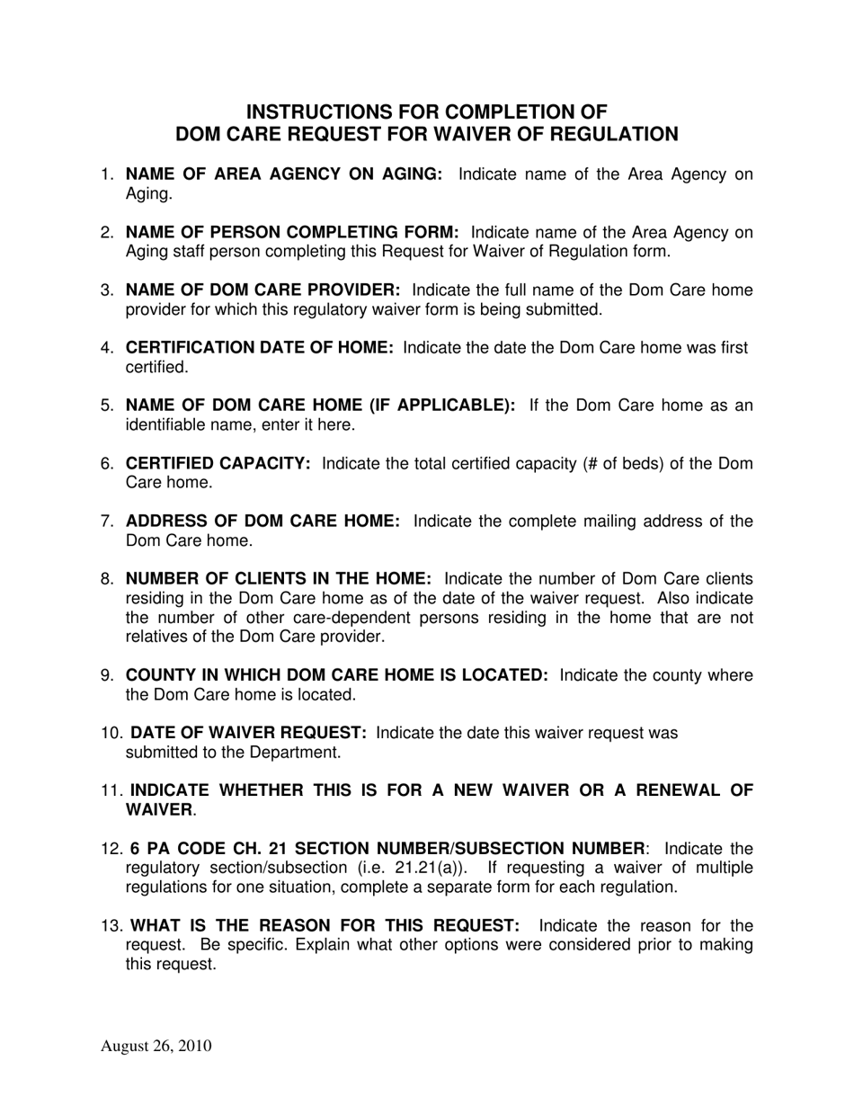 Download Instructions for Domiciliary Care Request for Waiver of ...