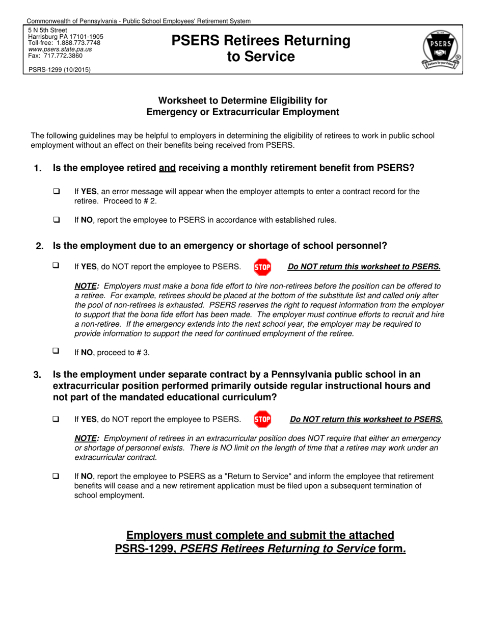 Form PSRS-1299 - Fill Out, Sign Online and Download Fillable PDF ...