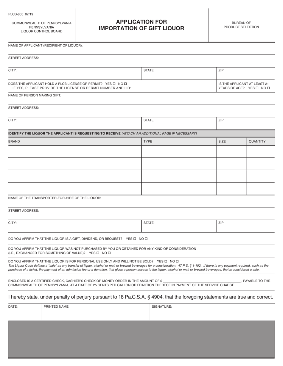 Form PLCB-805 - Fill Out, Sign Online and Download Fillable PDF ...