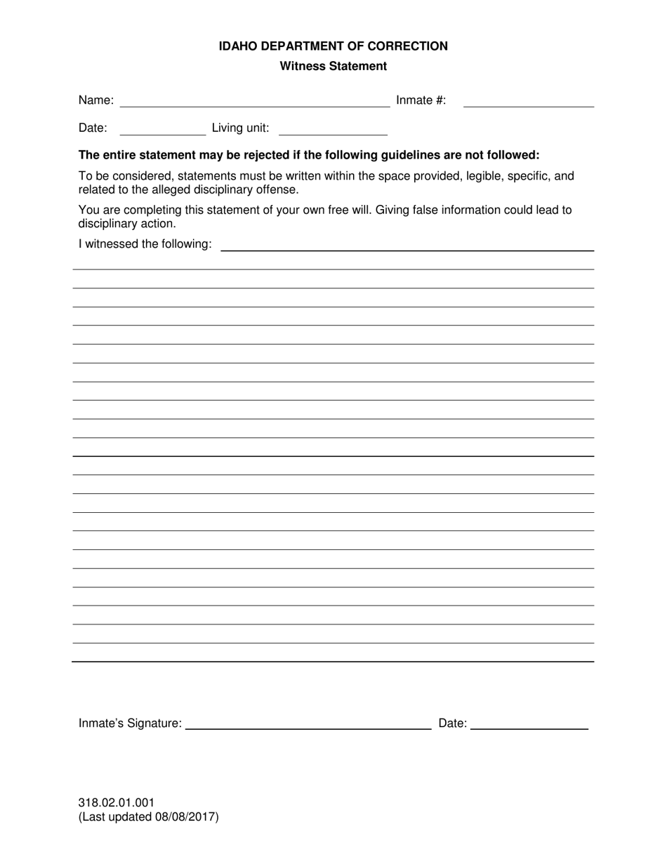 Idaho Witness Statement - Fill Out, Sign Online and Download PDF ...