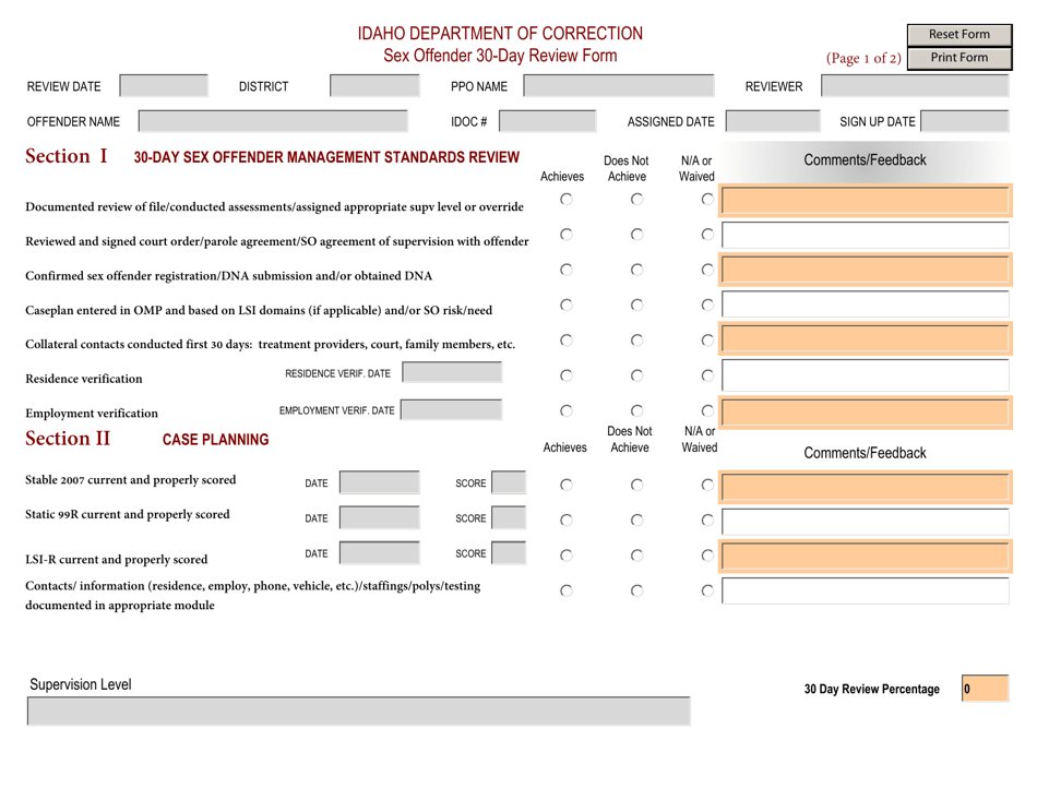 Idaho Sex Offender 30 Day Review Form Fill Out Sign Online And