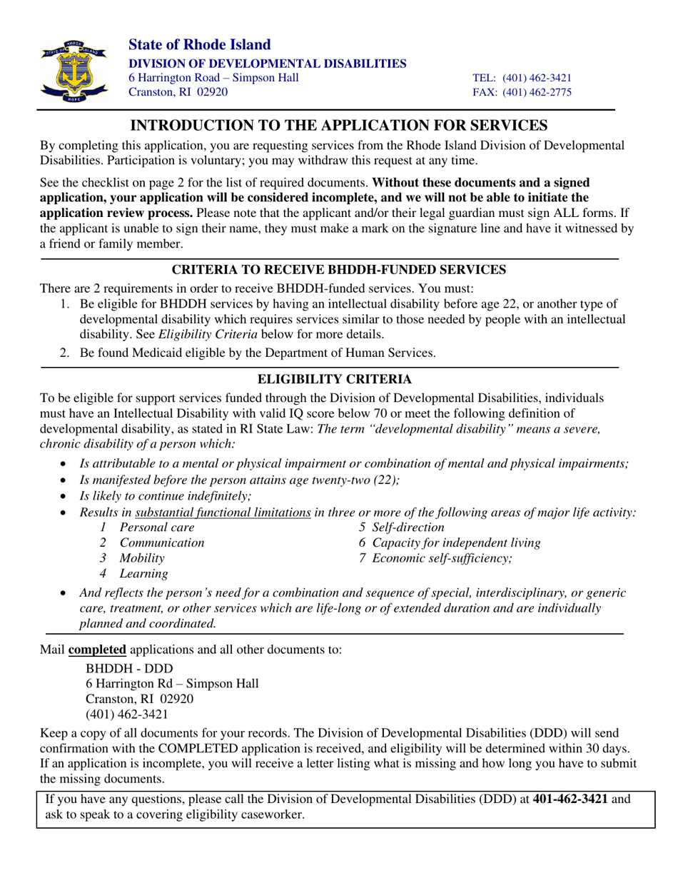 Rhode Island Application for Services Download Fillable PDF ...