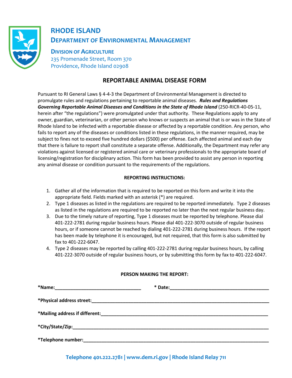 Rhode Island Reportable Animal Disease Form - Fill Out, Sign Online and ...
