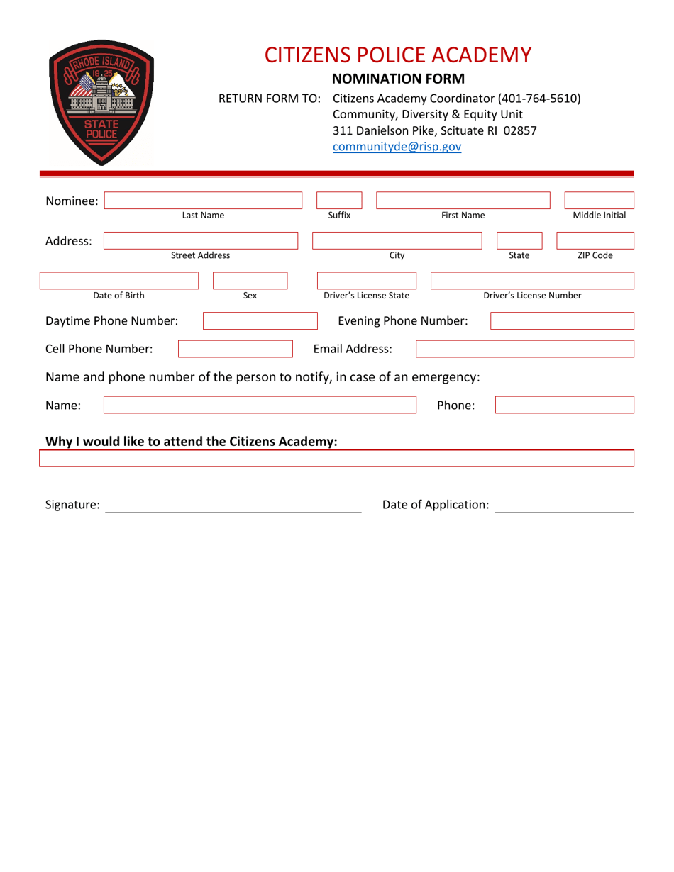 Rhode Island Citizens Police Academy Nomination Form - Fill Out, Sign ...