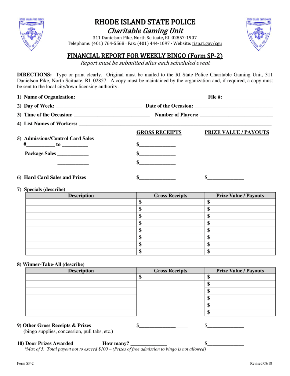 Form SP-2 - Fill Out, Sign Online and Download Fillable PDF, Rhode ...