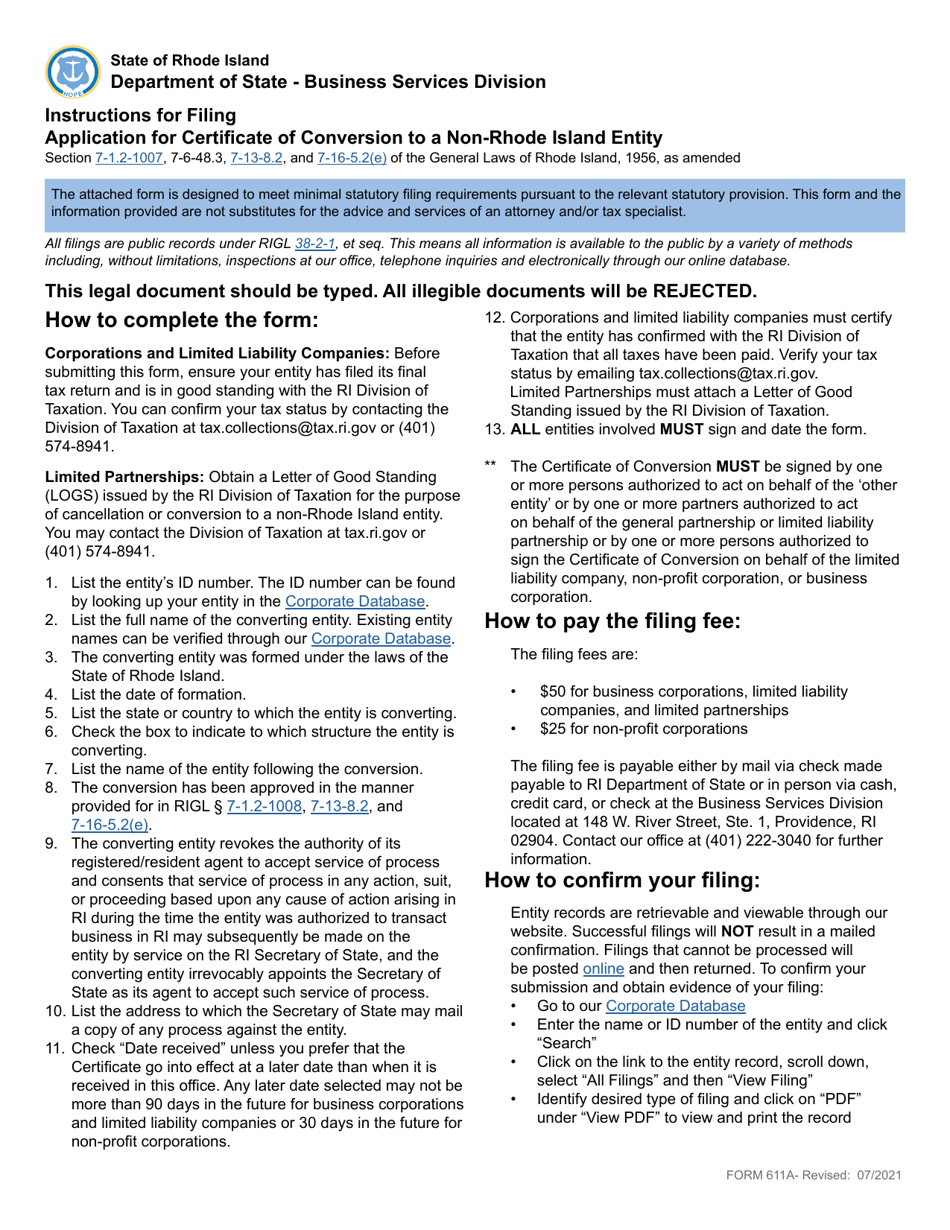Form 611A Download Fillable PDF or Fill Online Application for ...