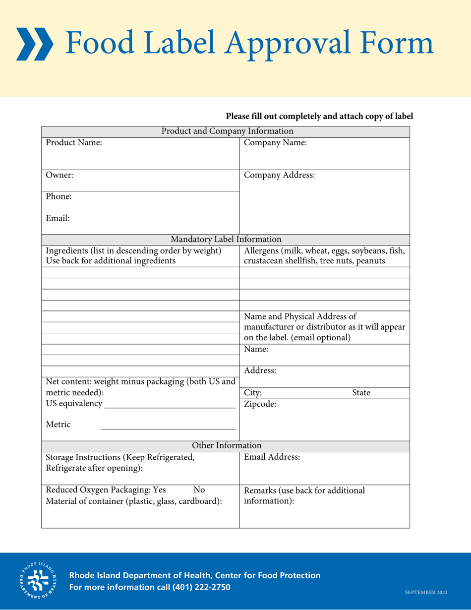 Rhode Island Food Label Approval Form - Fill Out, Sign Online and ...