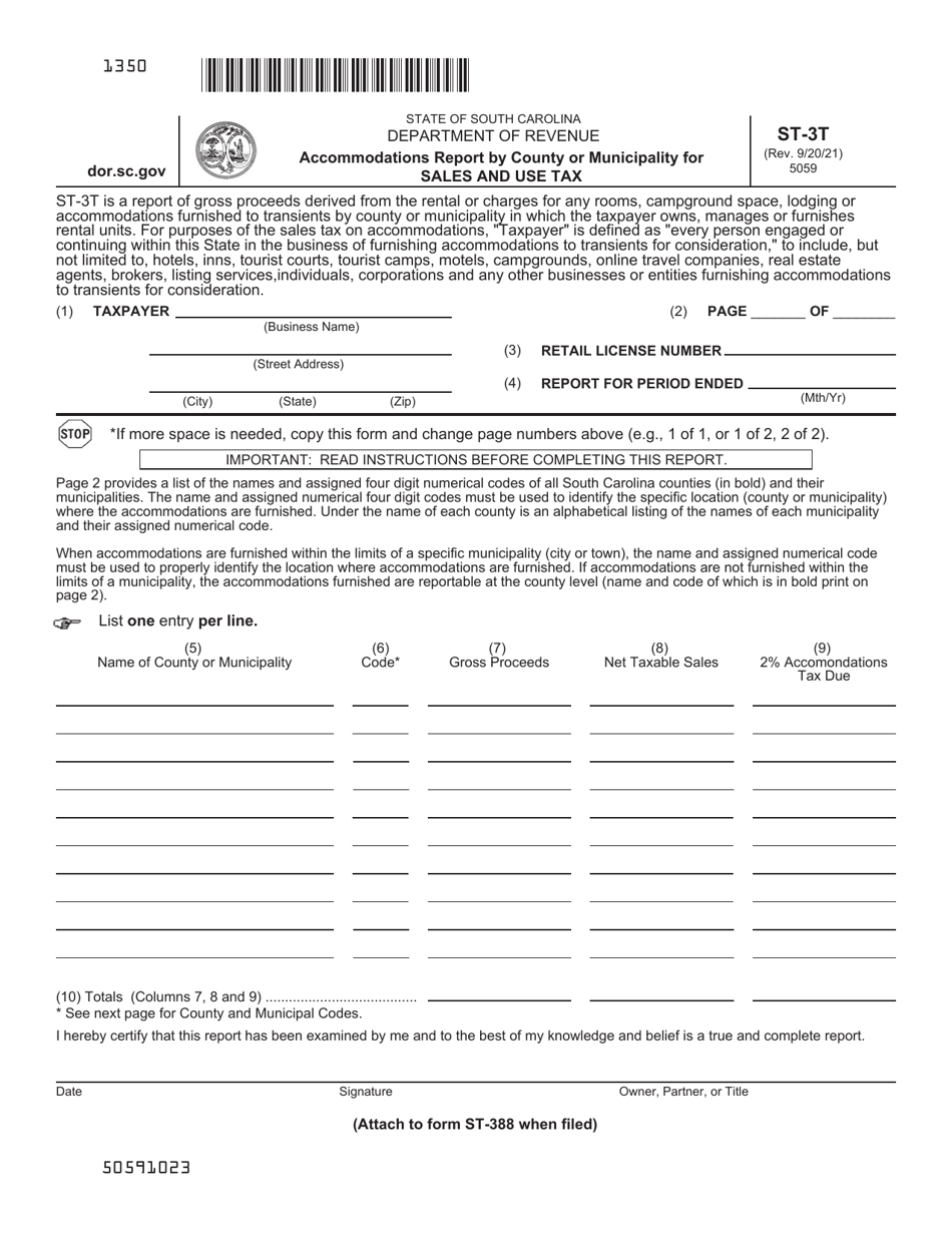 Form ST-3T Download Printable PDF or Fill Online Accommodations Report ...
