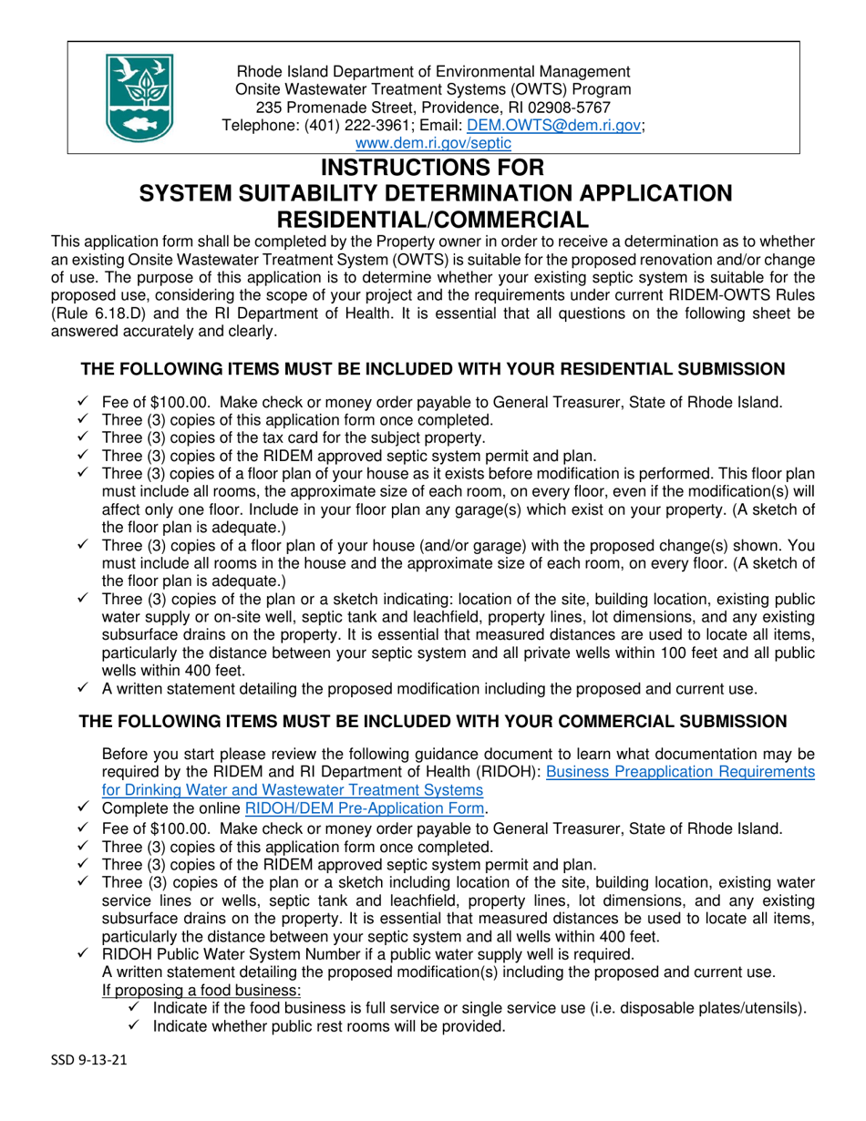 Rhode Island System Suitability Determination Application - Residential ...