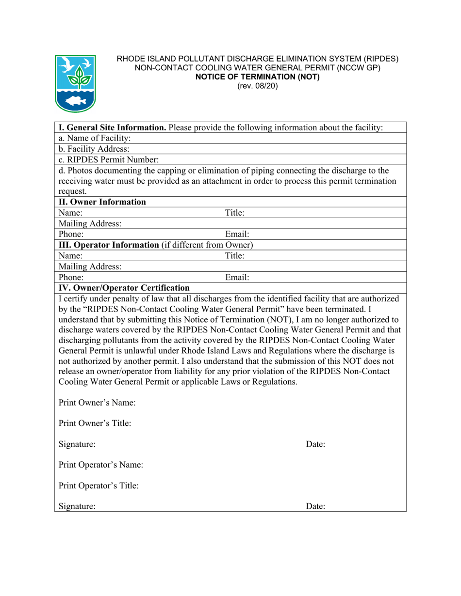 Rhode Island Non-contact Cooling Water General Permit (Nccw Gp) Notice ...