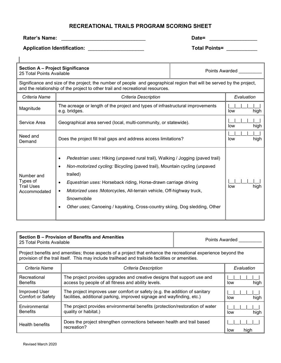 Rhode Island Scoring Sheet - Recreational Trails Program - Fill Out ...